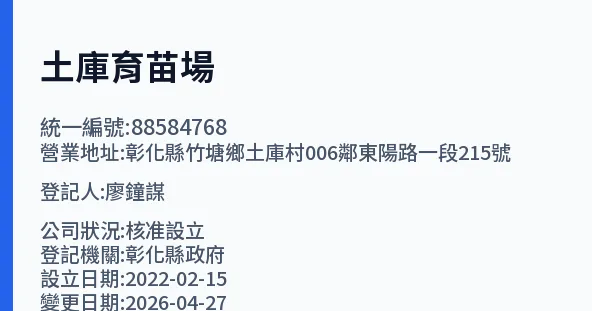 土庫育苗場的照片-統編 88584768(彰化縣) 公司登記資料與營業項目詳細圖表