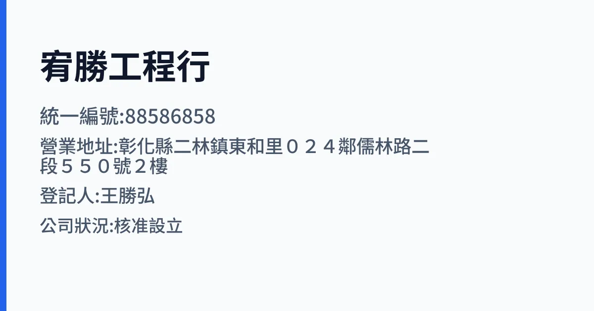 宥勝工程行 - 統編 88586858(彰化縣) 公司登記資料與營業項目詳細圖表