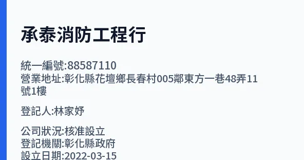 承泰消防工程行的照片-統編 88587110(彰化縣) 公司登記資料與營業項目詳細圖表