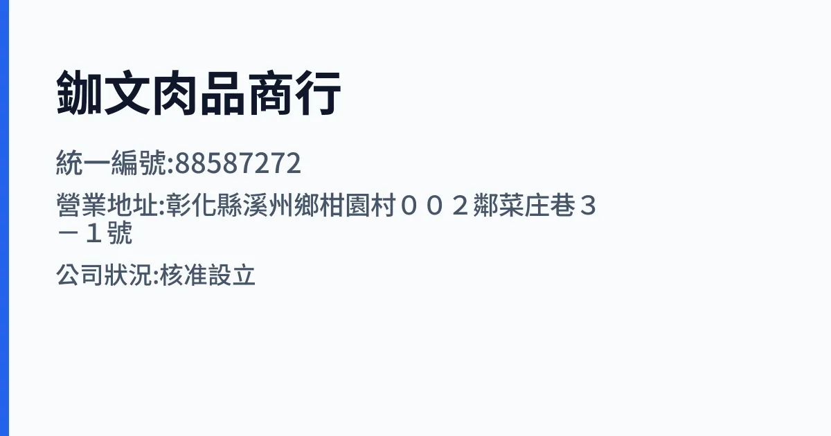 鉫文肉品商行 - 統編 88587272（彰化縣） 公司登記資料與營業項目詳細圖表