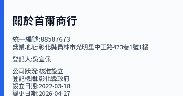 關於首爾商行的照片-統編 88587673(彰化縣) 公司登記資料與營業項目詳細圖表