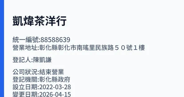 凱煒茶洋行的照片-統編 88588639(彰化縣) 公司登記資料與營業項目詳細圖表