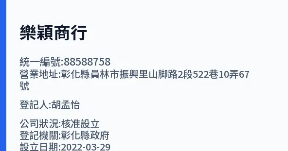 樂穎商行的照片-統編 88588758(彰化縣) 公司登記資料與營業項目詳細圖表