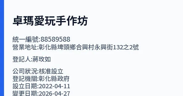 卓瑪愛玩手作坊的照片-統編 88589588(彰化縣) 公司登記資料與營業項目詳細圖表