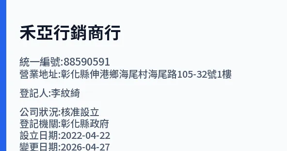 禾亞行銷商行的照片-統編 88590591(彰化縣) 公司登記資料與營業項目詳細圖表