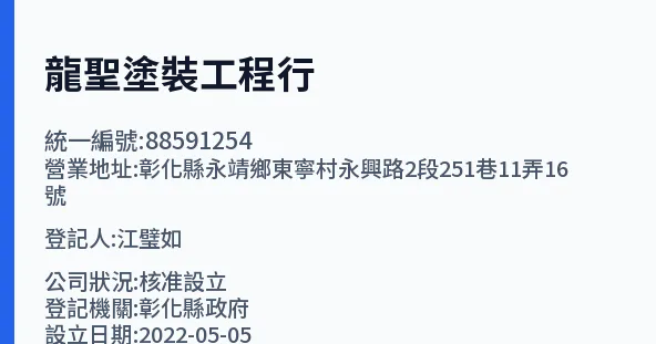 龍聖塗裝工程行的照片-統編 88591254(彰化縣) 公司登記資料與營業項目詳細圖表