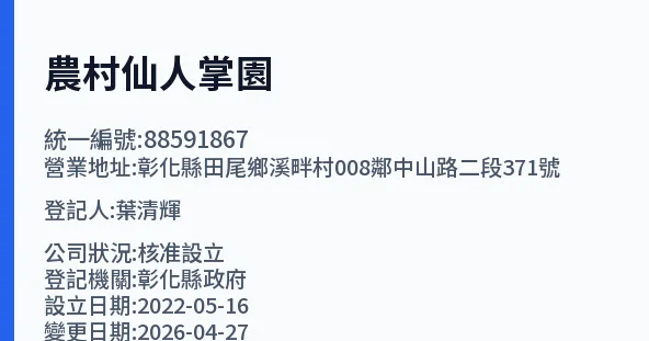 農村仙人掌園的照片-統編 88591867(彰化縣) 公司登記資料與營業項目詳細圖表
