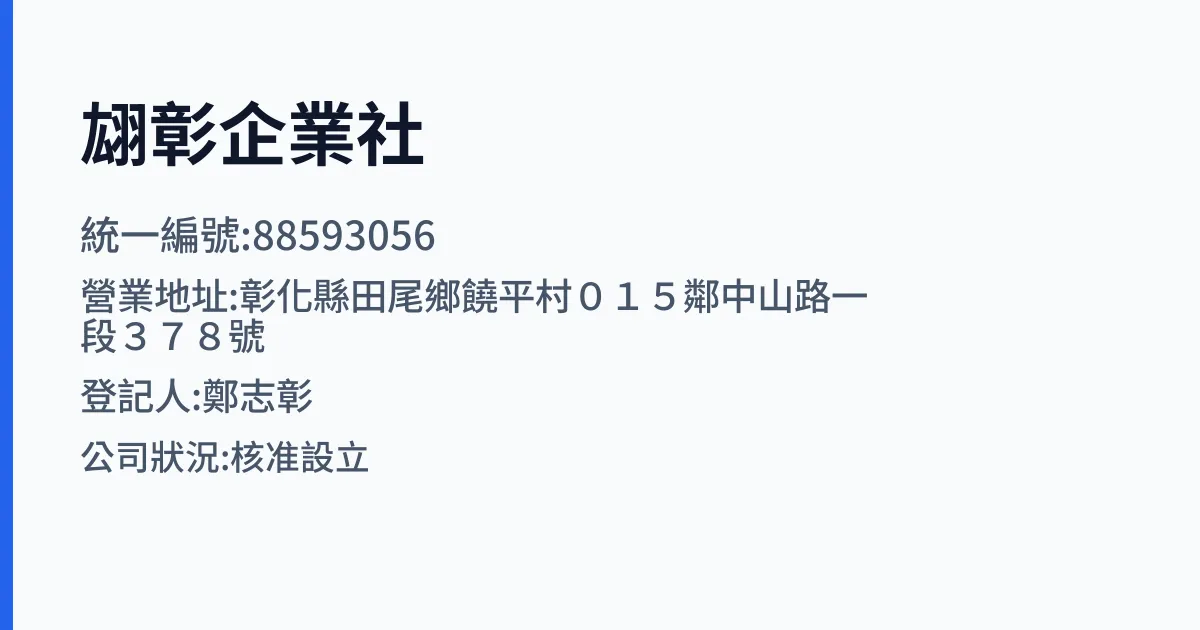 翃彰企業社 - 統編 88593056(彰化縣) 公司登記資料與營業項目詳細圖表