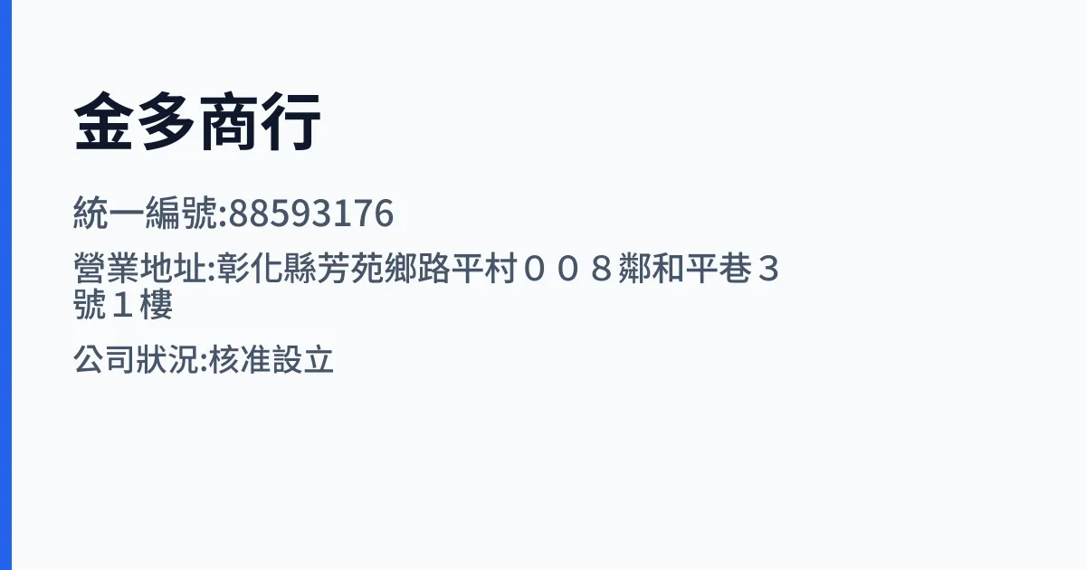 金多商行 - 統編 88593176(彰化縣) 公司登記資料與營業項目詳細圖表