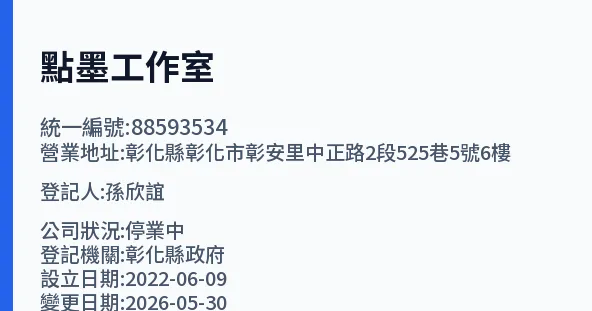點墨工作室的照片-統編 88593534(彰化縣) 公司登記資料與營業項目詳細圖表