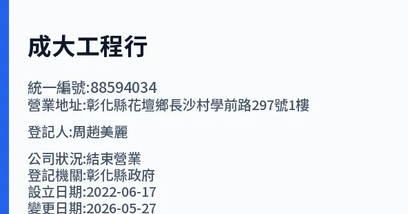 成大工程行的照片-統編 88594034(彰化縣) 公司登記資料與營業項目詳細圖表