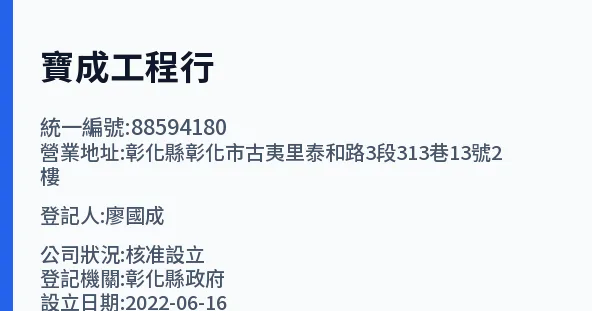寶成工程行的照片-統編 88594180(彰化縣) 公司登記資料與營業項目詳細圖表