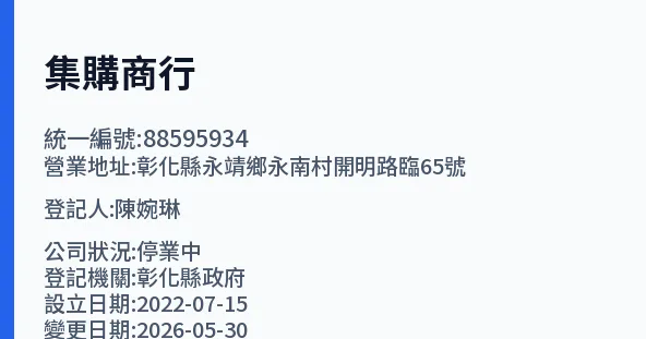 集購商行的照片-統編 88595934(彰化縣) 公司登記資料與營業項目詳細圖表
