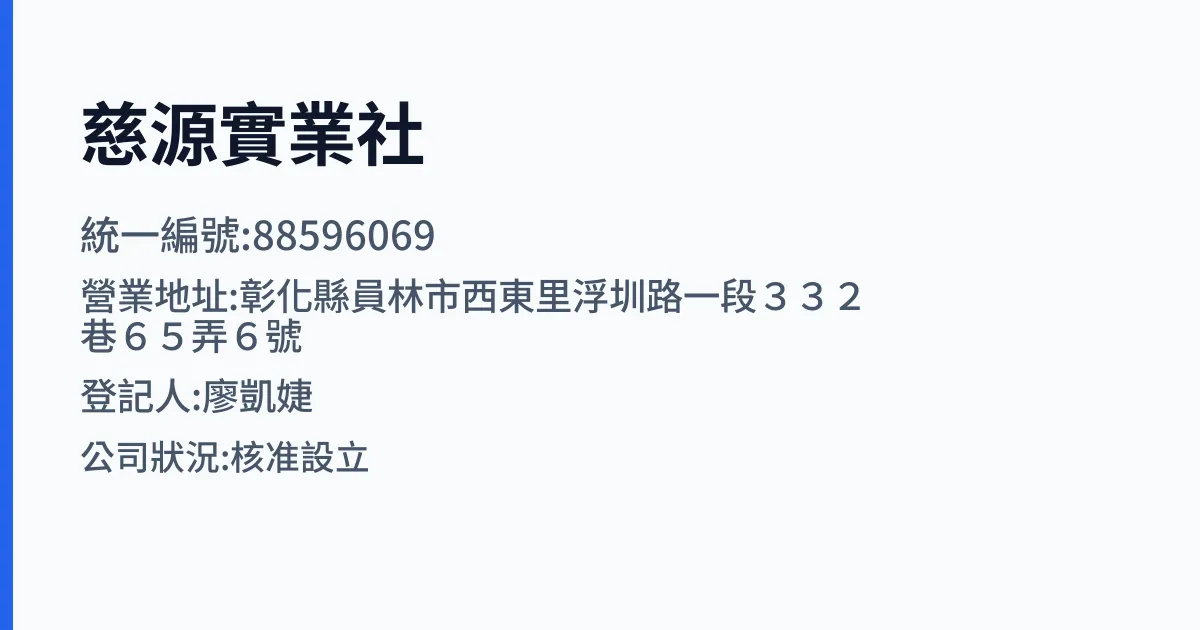 慈源實業社 - 統編 88596069(彰化縣) 公司登記資料與營業項目詳細圖表