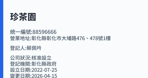 珍茶園的照片-統編 88596666(彰化縣) 公司登記資料與營業項目詳細圖表