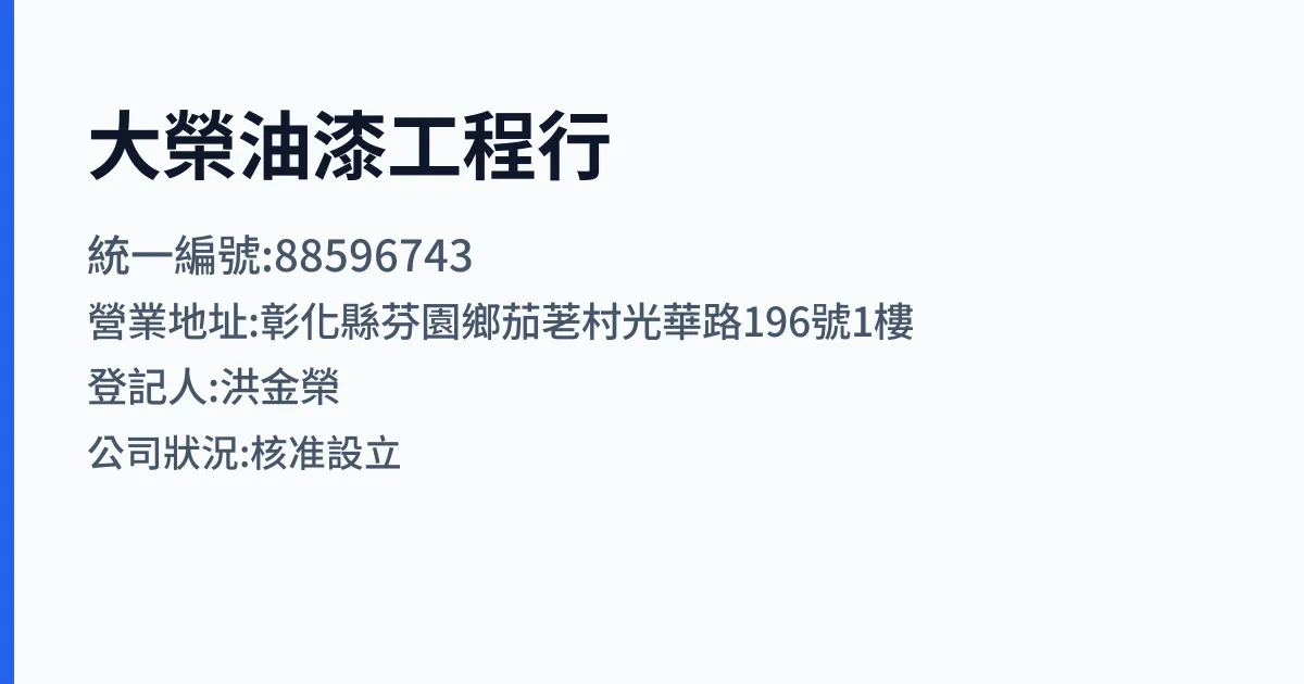 大榮油漆工程行 - 統編 88596743（彰化縣） 公司登記資料與營業項目詳細圖表