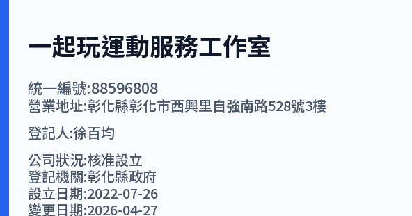 一起玩運動服務工作室的照片-統編 88596808(彰化縣) 公司登記資料與營業項目詳細圖表