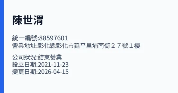陳世渭的照片-統編 88597601(彰化縣) 公司登記資料與營業項目詳細圖表
