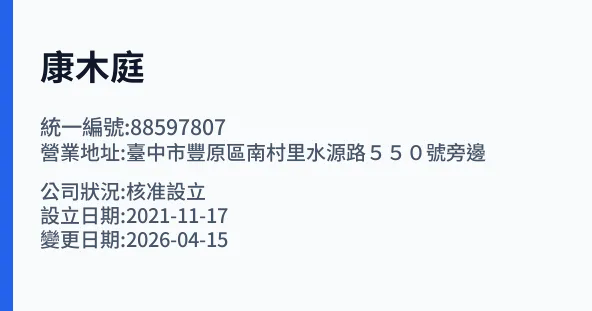 康木庭的照片-統編 88597807(臺中市) 公司登記資料與營業項目詳細圖表