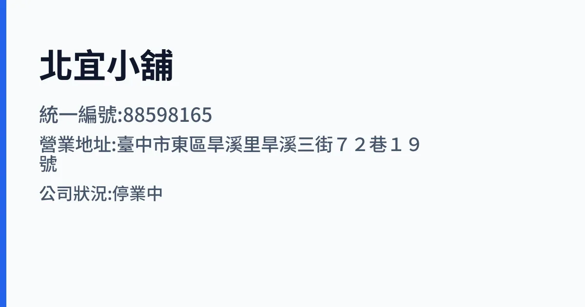 北宜小舖 - 統編 88598165(臺中市) 公司登記資料與營業項目詳細圖表