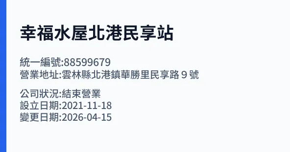 幸福水屋北港民享站的照片-統編 88599679(雲林縣) 公司登記資料與營業項目詳細圖表