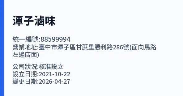 潭子滷味的照片-統編 88599994(臺中市) 公司登記資料與營業項目詳細圖表