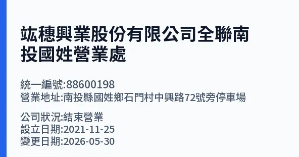 竑穗興業股份有限公司全聯南投國姓營業處的照片-統編 88600198(南投縣) 公司登記資料與營業項目詳細圖表