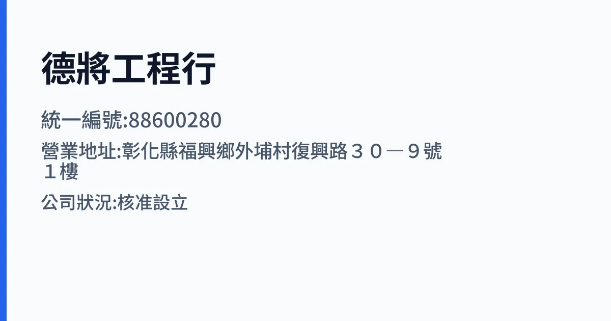 德將工程行 - 統編 88600280(彰化縣) 公司登記資料與營業項目詳細圖表