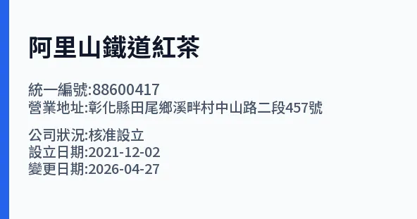 阿里山鐵道紅茶的照片-統編 88600417(彰化縣) 公司登記資料與營業項目詳細圖表