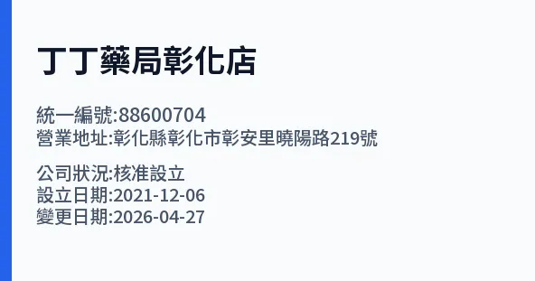 丁丁藥局彰化店的照片-統編 88600704(彰化縣) 公司登記資料與營業項目詳細圖表