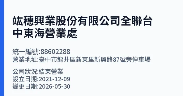 竑穗興業股份有限公司全聯台中東海營業處的照片-統編 88602288(臺中市) 公司登記資料與營業項目詳細圖表