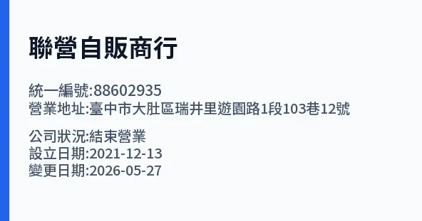 聯營自販商行的照片-統編 88602935(臺中市) 公司登記資料與營業項目詳細圖表