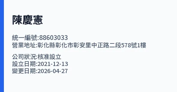 陳慶憲的照片-統編 88603033(彰化縣) 公司登記資料與營業項目詳細圖表