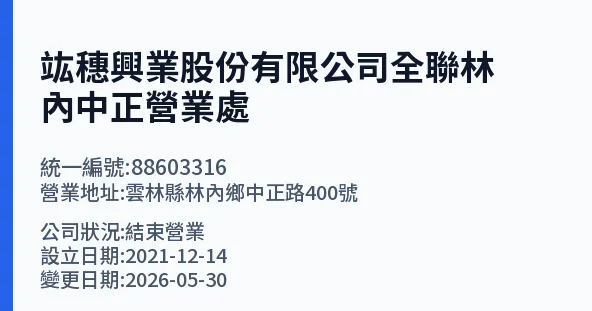 竑穗興業股份有限公司全聯林內中正營業處的照片-統編 88603316(雲林縣) 公司登記資料與營業項目詳細圖表