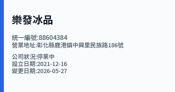 樂發冰品的照片-統編 88604384(彰化縣) 公司登記資料與營業項目詳細圖表