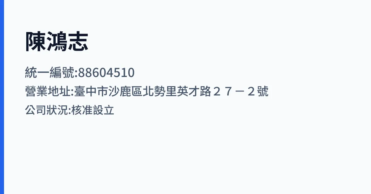 陳鴻志 - 統編 88604510(臺中市) 公司登記資料與營業項目詳細圖表