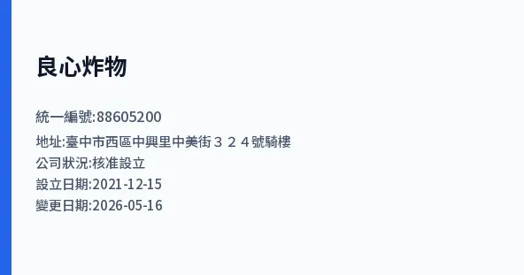 良心炸物的照片-統編 88605200(臺中市) 公司登記資料與營業項目詳細圖表