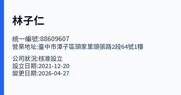 林子仁的照片-統編 88609607(臺中市) 公司登記資料與營業項目詳細圖表