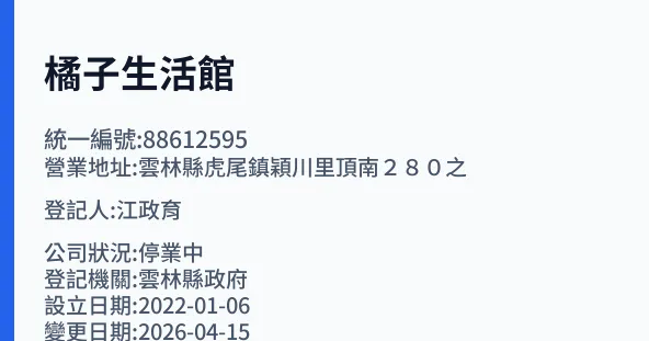 橘子生活館的照片-統編 88612595(雲林縣) 公司登記資料與營業項目詳細圖表
