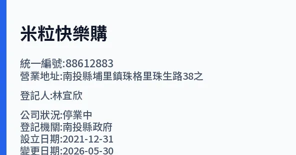 米粒快樂購的照片-統編 88612883(南投縣) 公司登記資料與營業項目詳細圖表