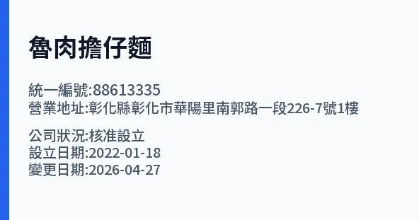 魯肉擔仔麵的照片-統編 88613335(彰化縣) 公司登記資料與營業項目詳細圖表