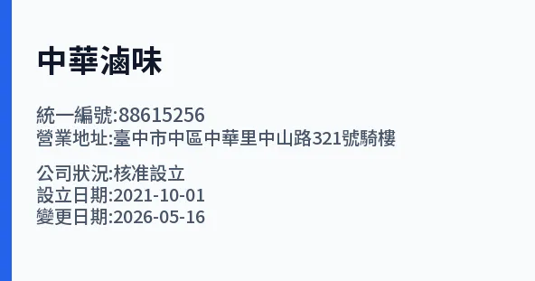 中華滷味的照片-統編 88615256(臺中市) 公司登記資料與營業項目詳細圖表