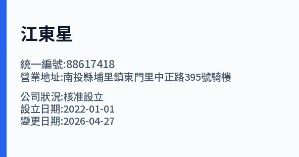 江東星的照片-統編 88617418(南投縣) 公司登記資料與營業項目詳細圖表