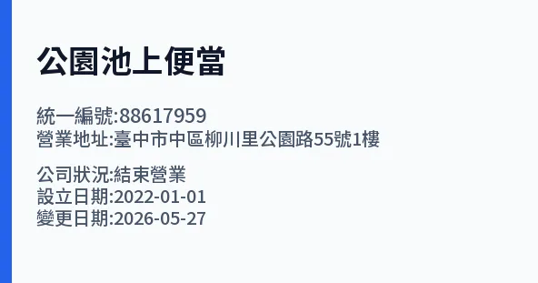 公園池上便當的照片-統編 88617959(臺中市) 公司登記資料與營業項目詳細圖表