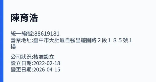陳育浩的照片-統編 88619181(臺中市) 公司登記資料與營業項目詳細圖表