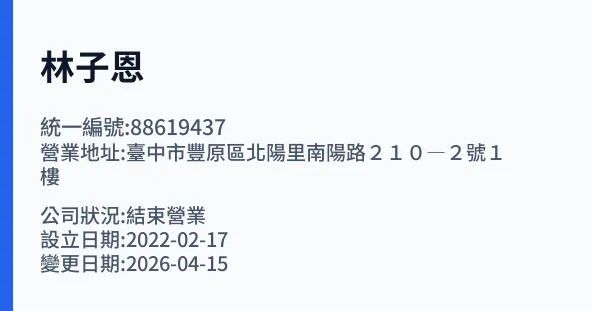 林子恩的照片-統編 88619437(臺中市) 公司登記資料與營業項目詳細圖表