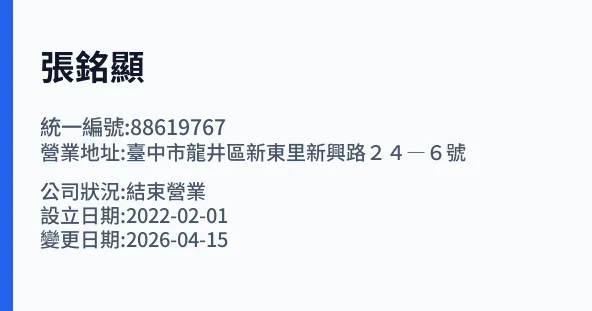 張銘顯的照片-統編 88619767(臺中市) 公司登記資料與營業項目詳細圖表