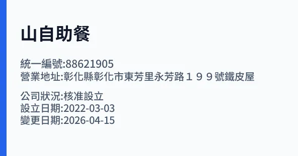 山自助餐的照片-統編 88621905(彰化縣) 公司登記資料與營業項目詳細圖表