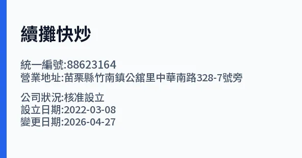 續攤快炒的照片-統編 88623164(苗栗縣) 公司登記資料與營業項目詳細圖表