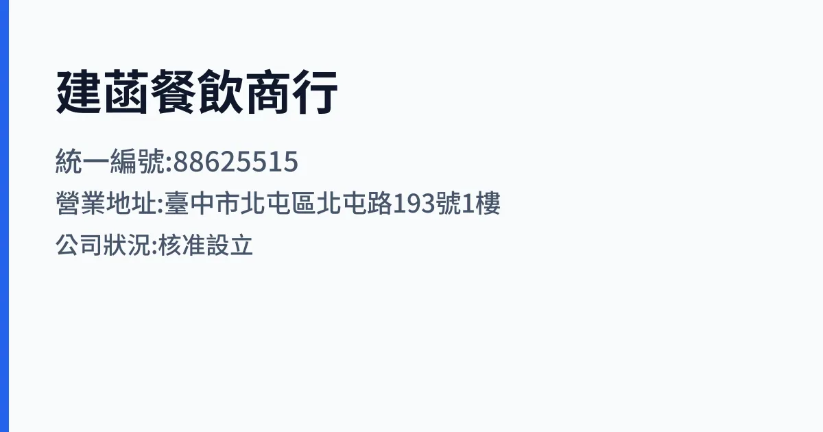 建菡餐飲商行 - 統編 88625515(臺中市) 公司登記資料與營業項目詳細圖表